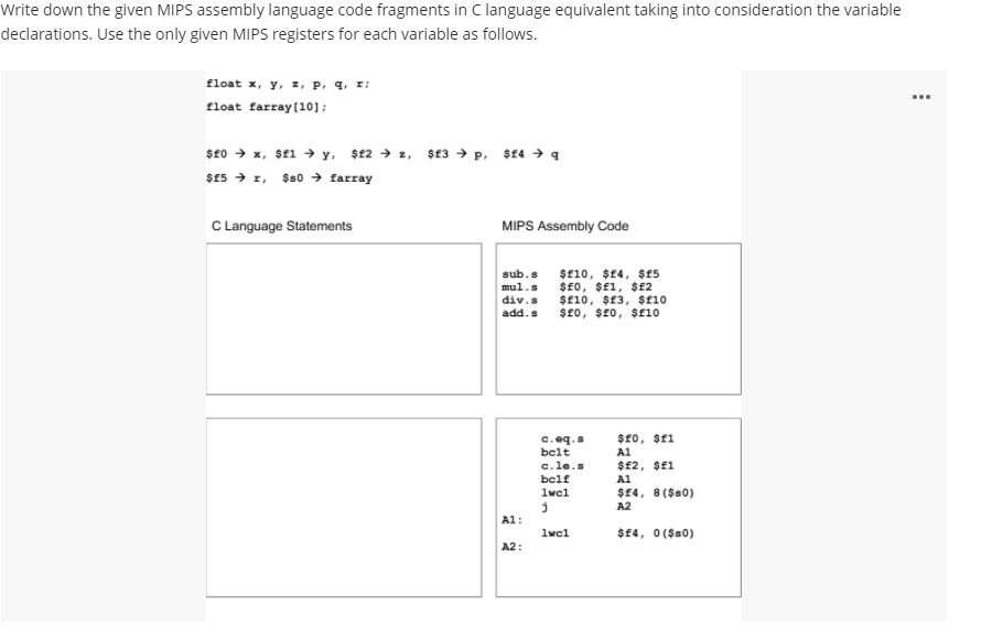 Solved Write Down The Given Mips Assembly Language Code 