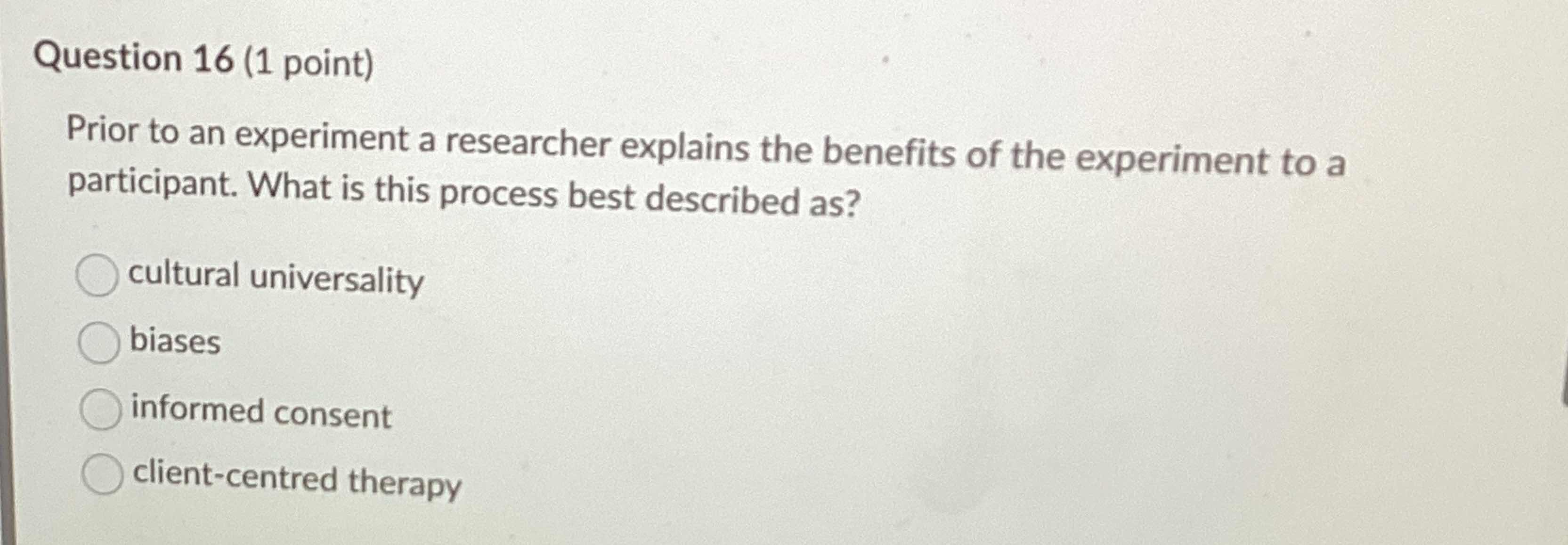 Solved Question 16 (1 ﻿point)Prior to an experiment a | Chegg.com