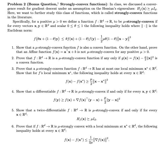 Problem 2 (Bonus Question, Strongly-convex | Chegg.com