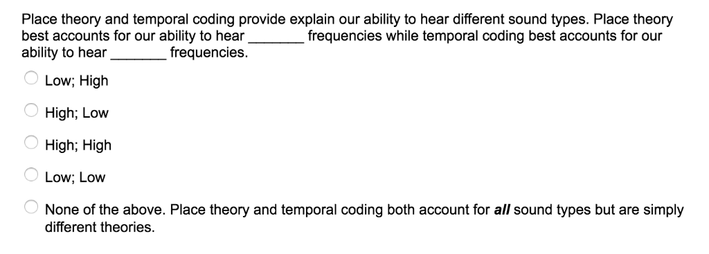 Solved Place theory and temporal coding provide explain our | Chegg.com