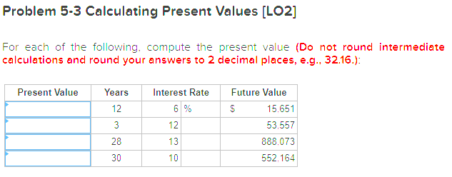 Solved Problem 5-3 Calculating Present Values (LO2] For each | Chegg.com