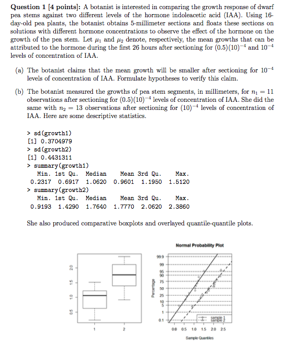 Solved Question 1 (4 points]: A botanist is interested in | Chegg.com