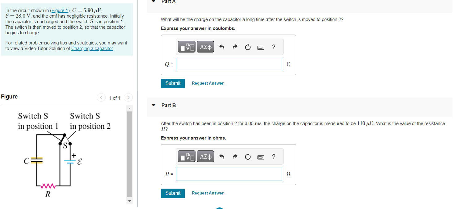 Solved In the circuit shown in (Figure 1), C=5.90μF, E=28.0 | Chegg.com