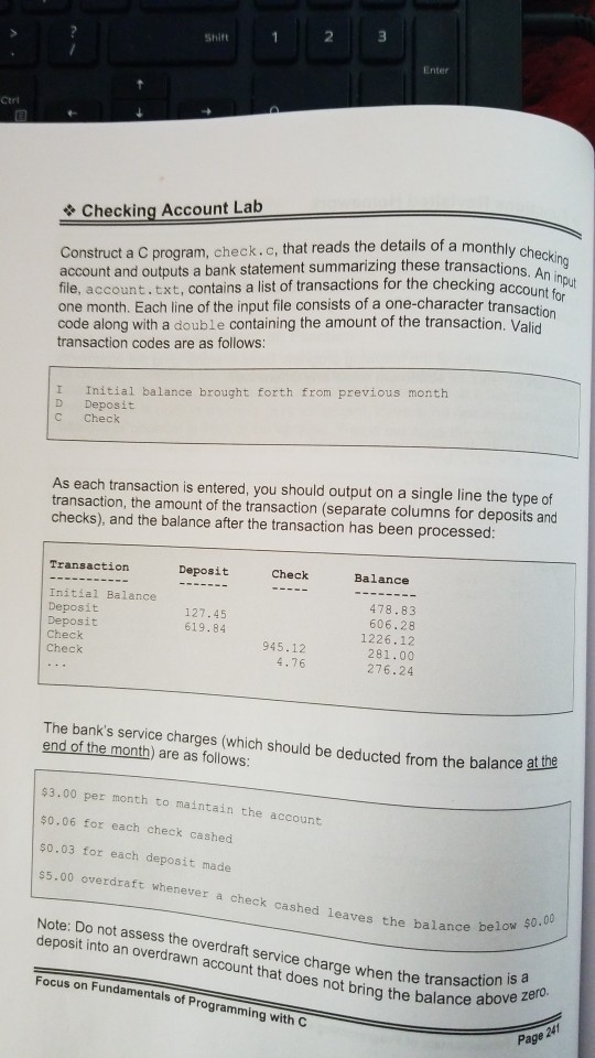 Shift Enter Ctrl Checking Account Lab onthly checking | Chegg.com