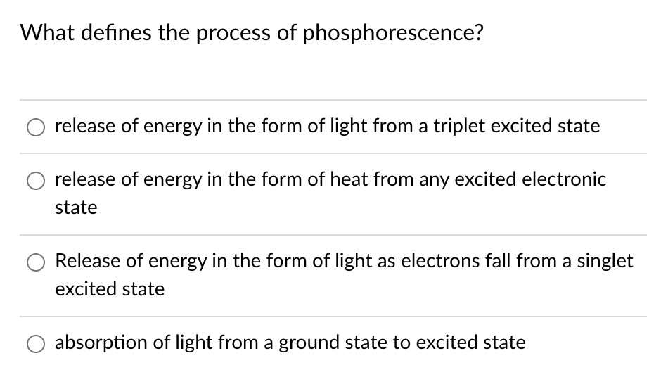 Solved What defines the process of phosphorescence? release | Chegg.com