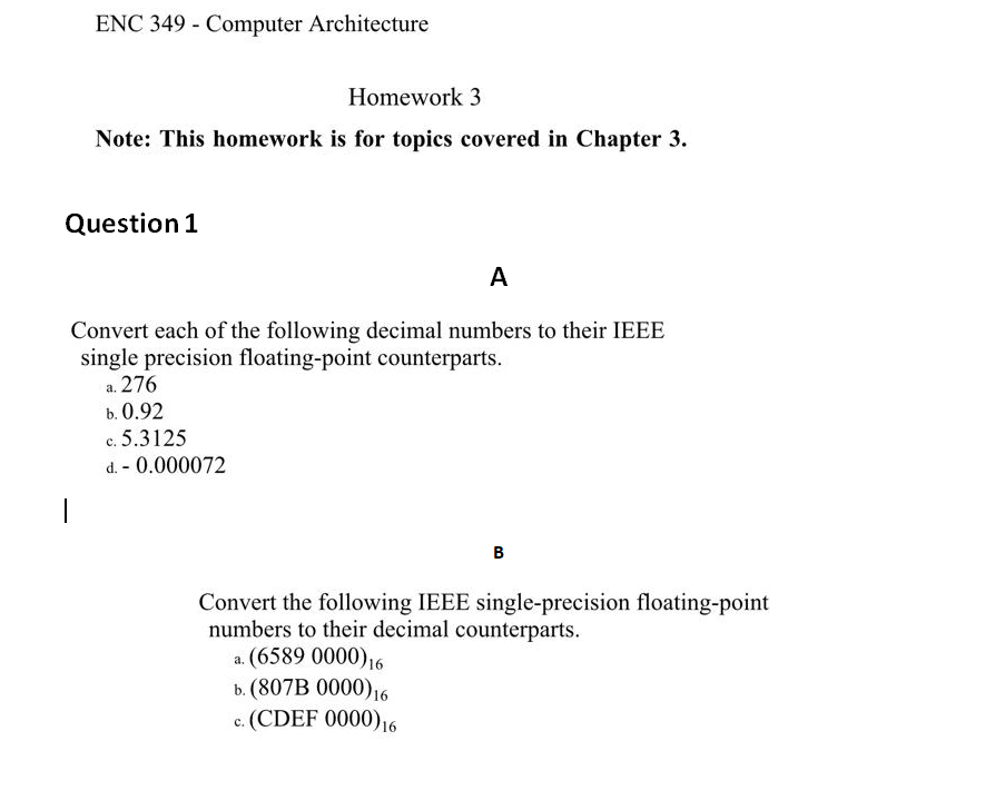 Solved Enc 349 Computer Architecture Homework 3 Note This 