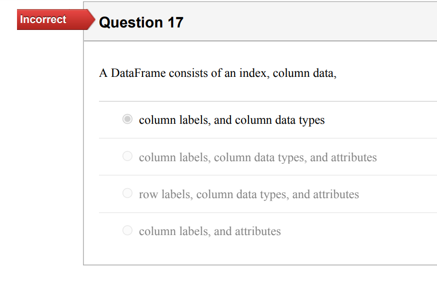 Solved Incorrect Question 17 A Dataframe Consists Of An