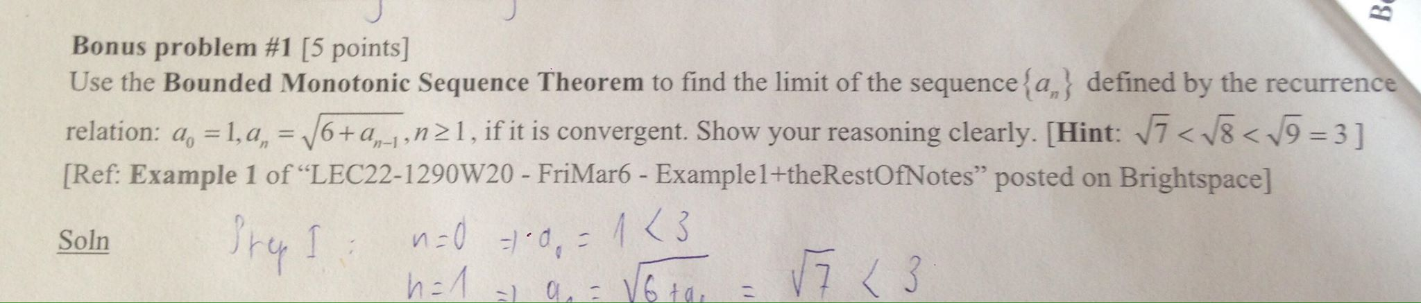 Solved Bonus problem #1 (5 points] Use the Bounded Monotonic | Chegg.com