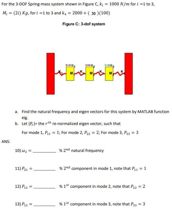 Solved For the 3-DOF Spring-mass system shown in Figure C, | Chegg.com