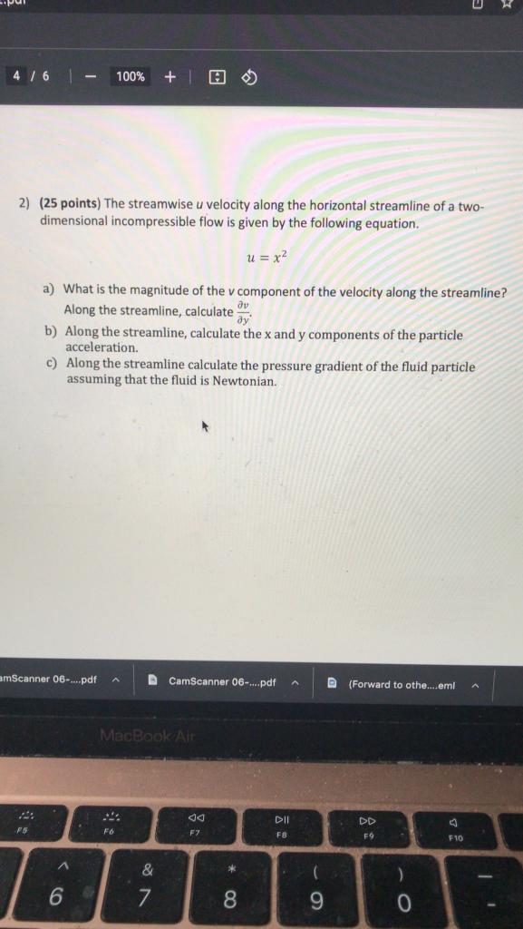 Solved 4/6 2) (25 points) The streamwise u velocity along | Chegg.com
