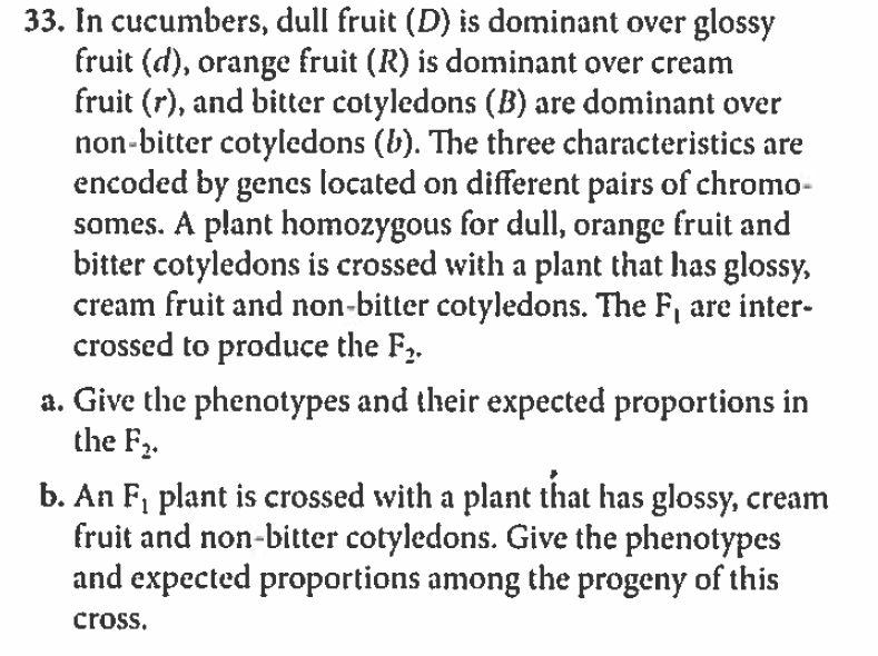 Solved 33. In cucumbers, dull fruit (D) is dominant over | Chegg.com