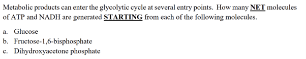 Solved Metabolic products can enter the glycolytic cycle at | Chegg.com