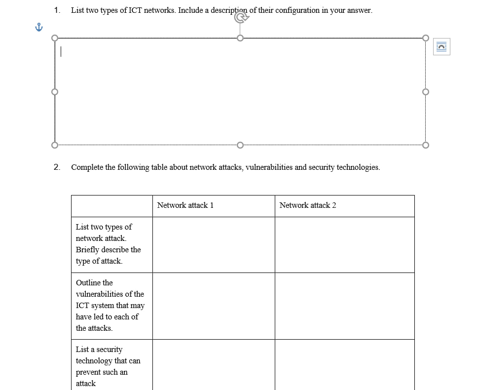 Solved 1. List two types of ICT networks. Include a | Chegg.com