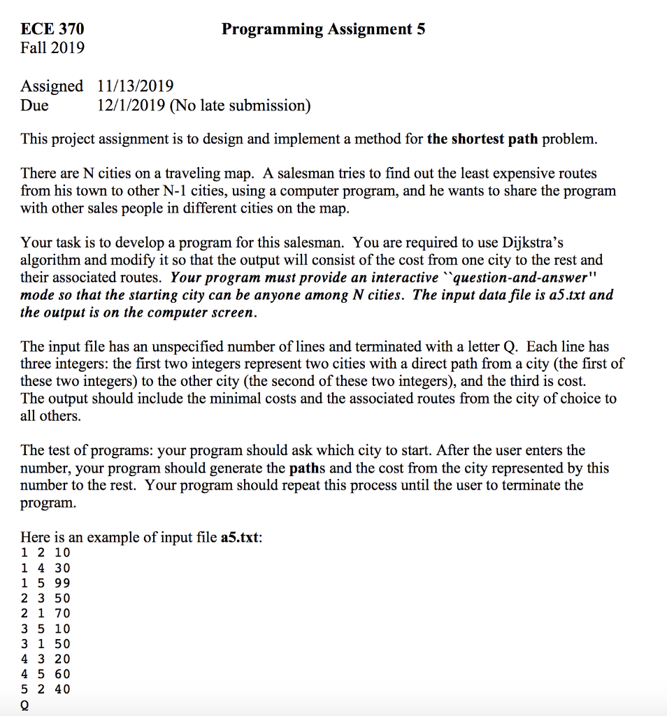Programming Assignment 5 ECE 370 Fall 2019 Assigned | Chegg.com