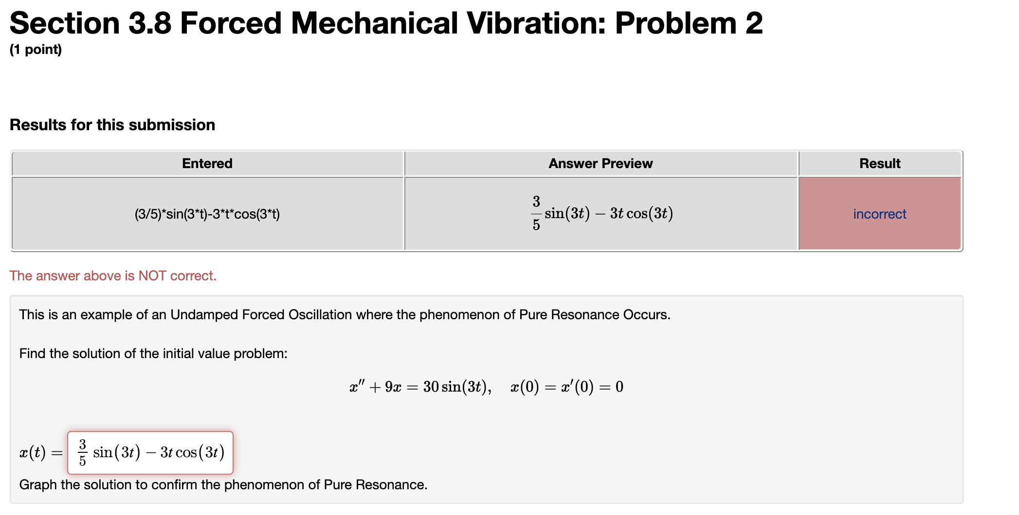 Solved Section 3.8 Forced Mechanical Vibration: Problem 2 (1 | Chegg.com