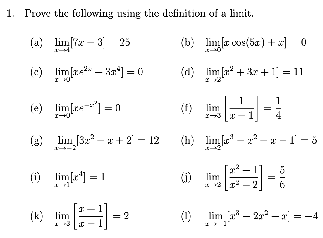 Solved 1. Prove the following using the definition of a | Chegg.com