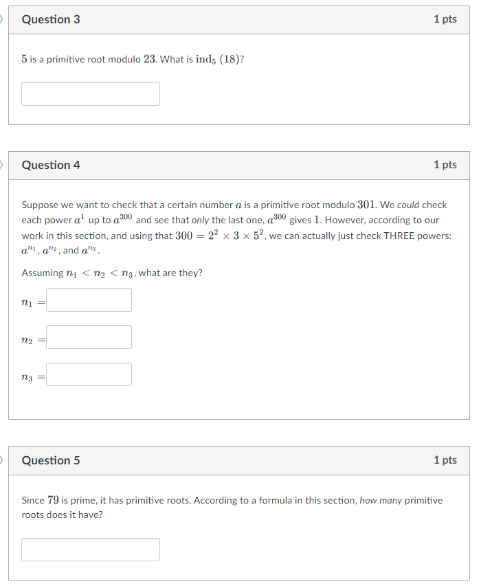 Solved 5 is a primitive root modulo 23 . What is ind5(18)? | Chegg.com