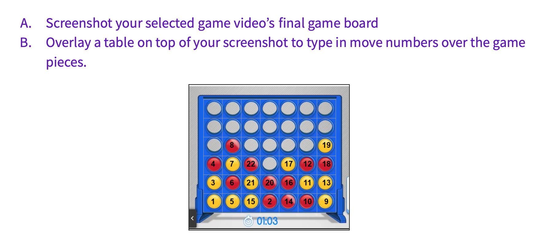 1. Video capture a Connect 4 game 2. Screenshot and | Chegg.com