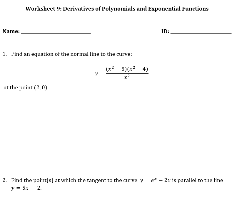 Solved Worksheet 9: Derivatives of Polynomials and | Chegg.com