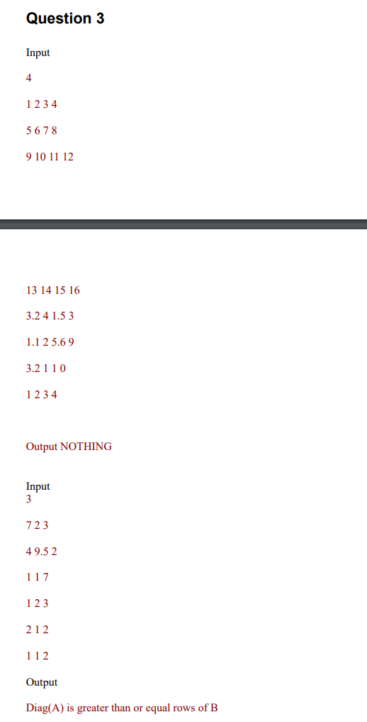 Solved Problem 3 Write A C Code That Reads A Two 2 D Square 