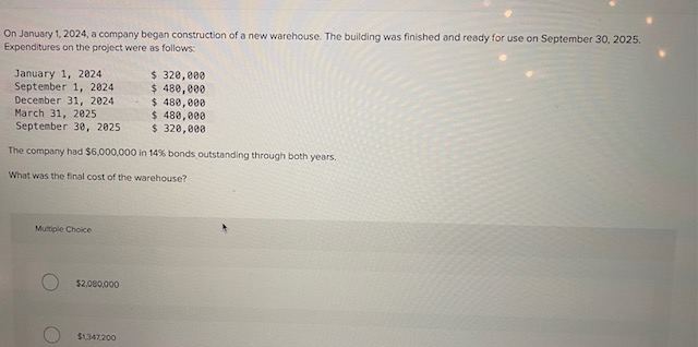 Solved On January 1, 2024, a company began construction of a | Chegg.com