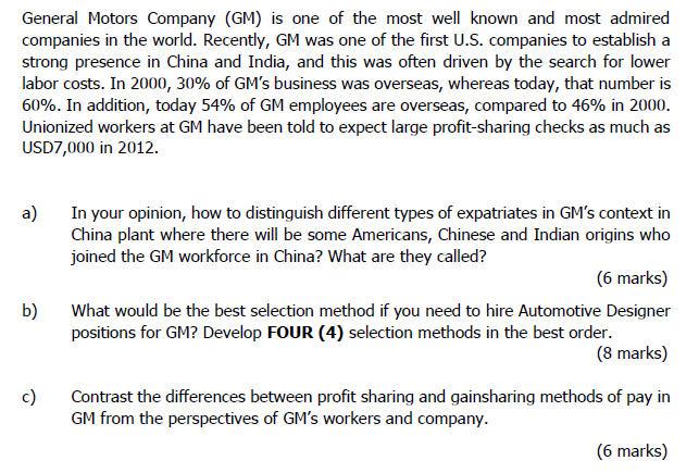 Solved General Motors Company (GM) is one of the most well | Chegg.com