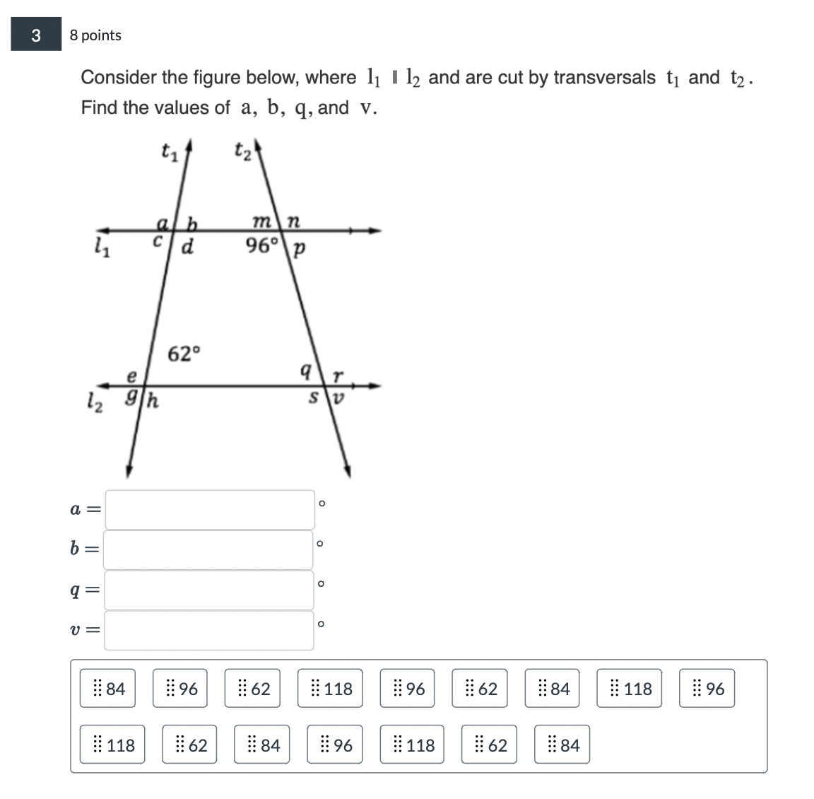 Solved Consider the figure below, where l1∥l2 and are cut by | Chegg.com