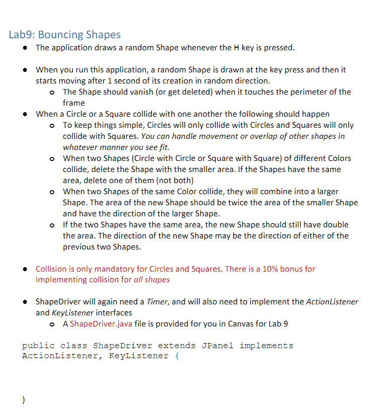 Lab9: Bouncing Shapes The application draws a random | Chegg.com