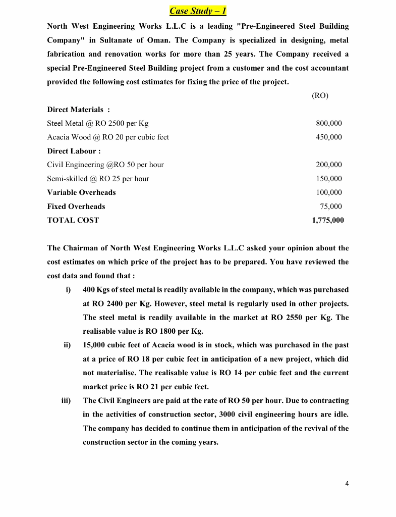 Case Study - 1 North West Engineering Works L.L.C is | Chegg.com