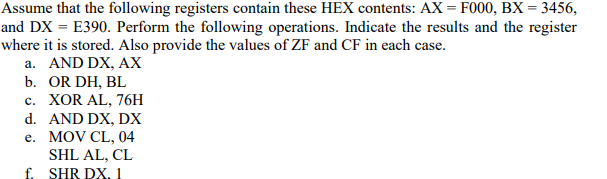 Solved Assume that the following registers contain these HEX | Chegg.com
