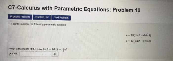 Solved C7-Calculus with Parametric Equations: Problem 10 | Chegg.com