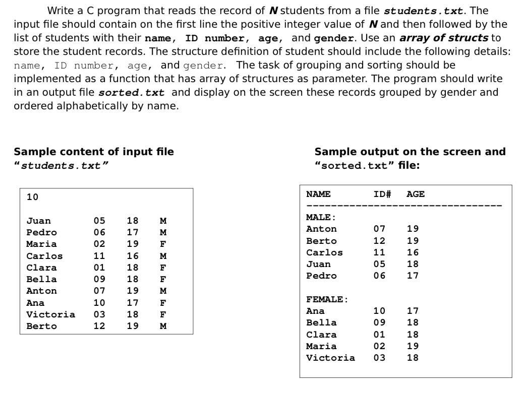 Solved Write a C program that reads the record of N students | Chegg.com