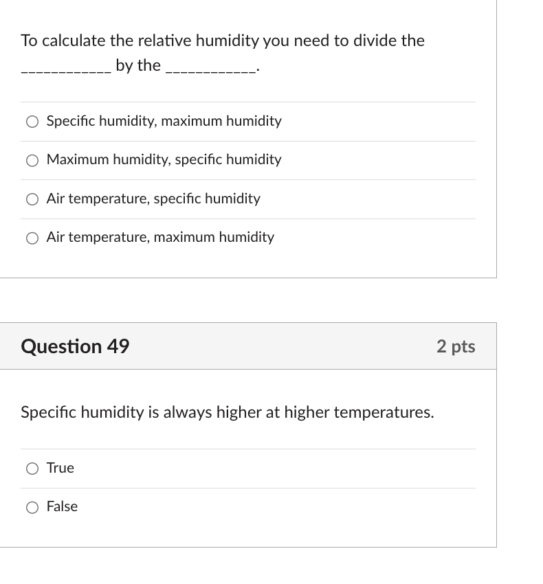 Solved To calculate the relative humidity you need to divide | Chegg.com