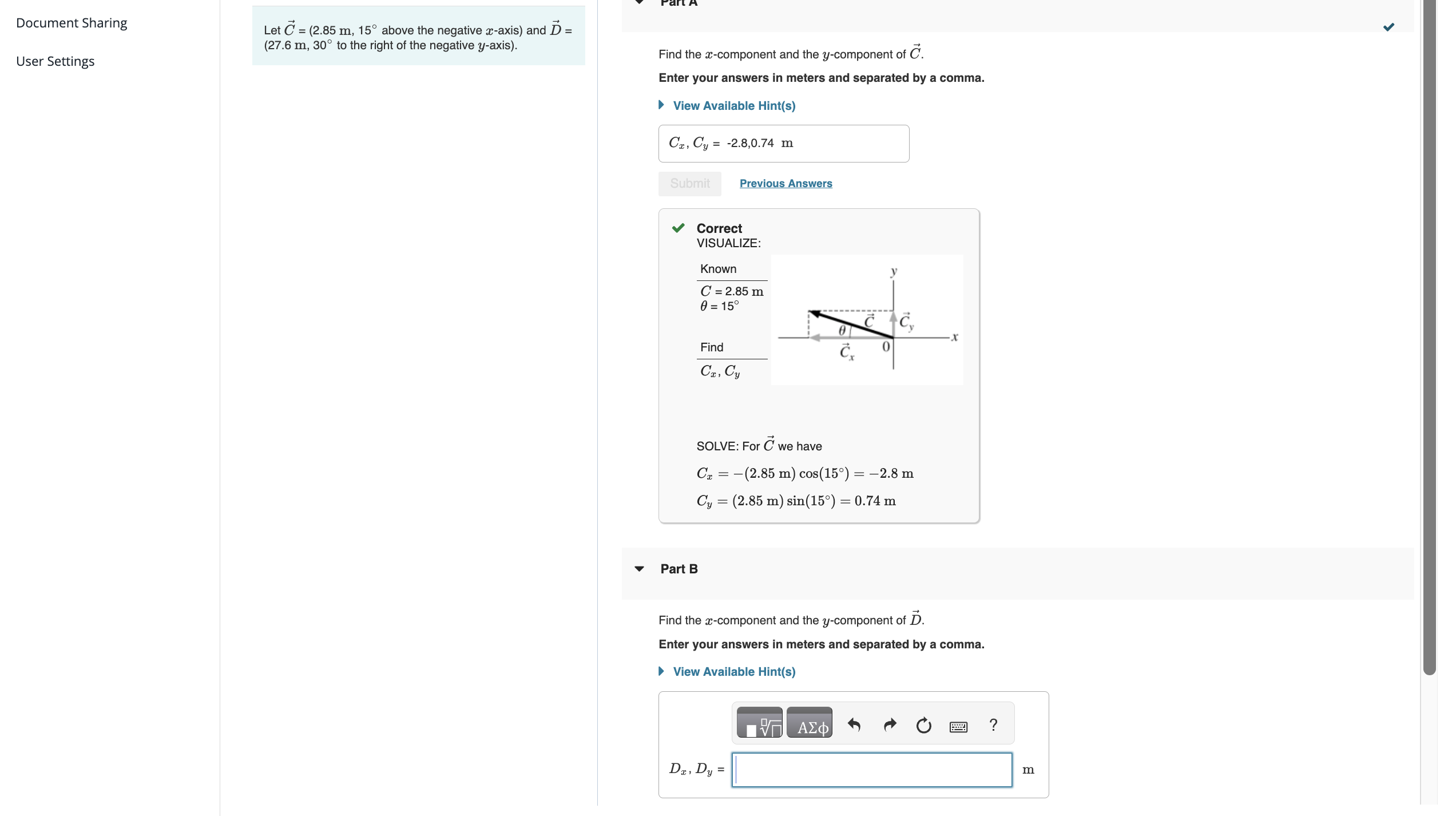 Solved Document Sharing User Settings Let C=(2.85 m,15∘ | Chegg.com