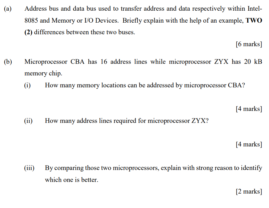 Solved (a) Address bus and data bus used to transfer address | Chegg.com