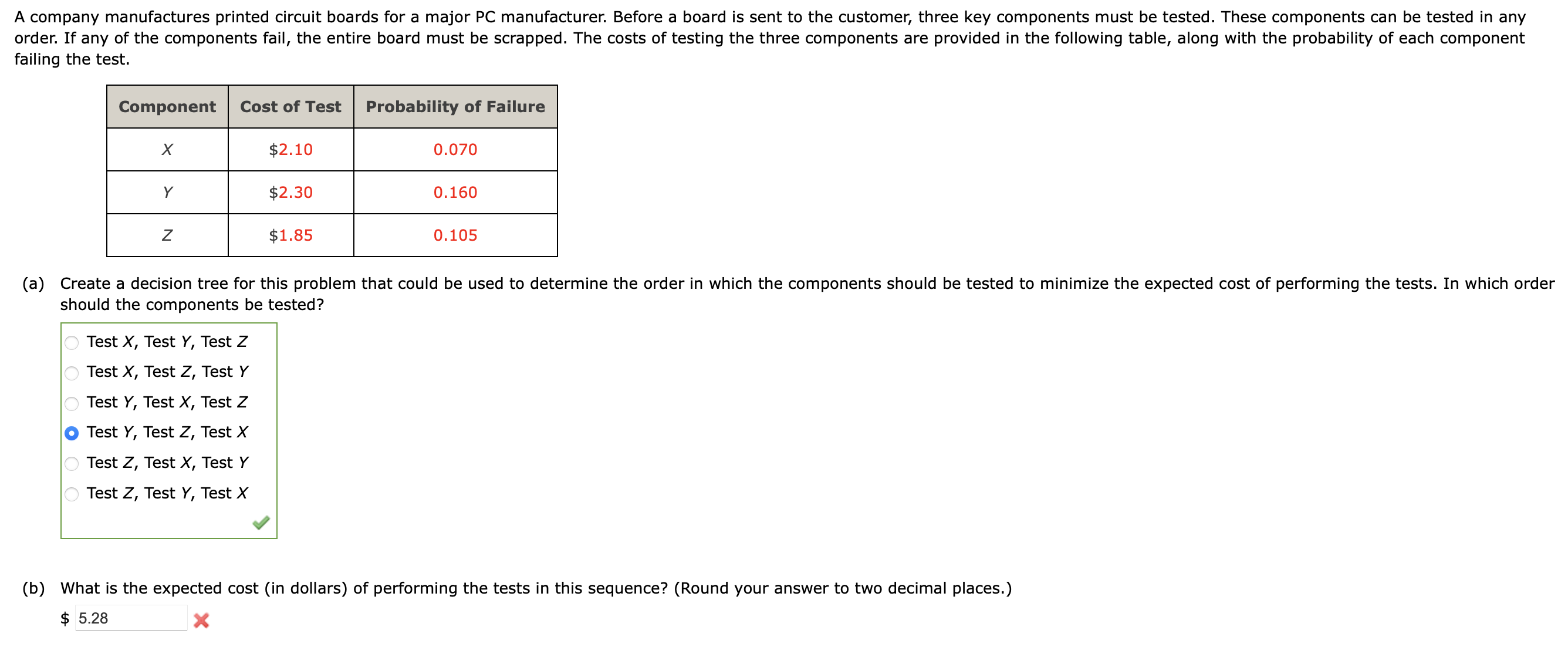 Solved A company manufactures printed circuit boards for a | Chegg.com