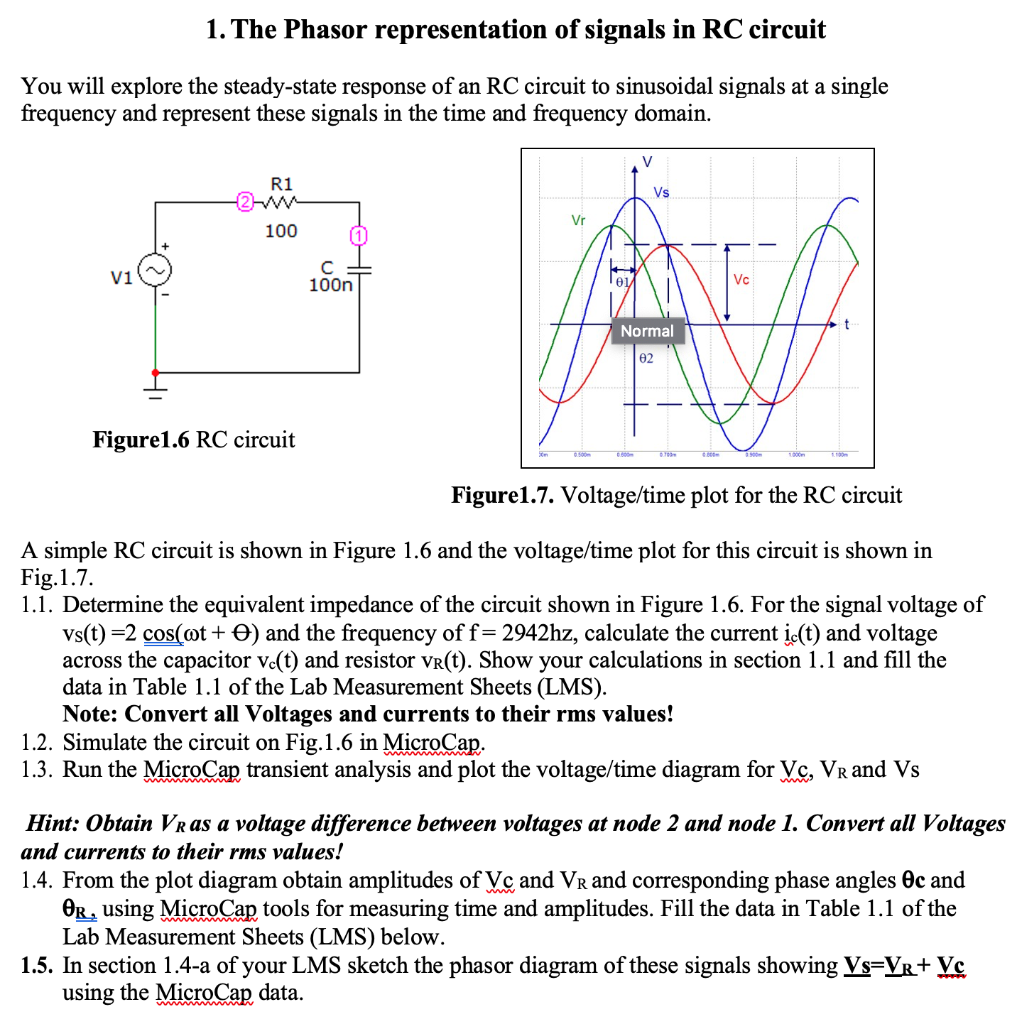 Solved 1. The Phasor representation of signals in RC circuit | Chegg.com