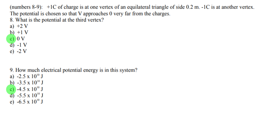 Solved (numbers 8-9): +1C of charge is at one vertex of an | Chegg.com