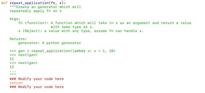 Solved def repeat_application(fn, x): Create an generator | Chegg.com