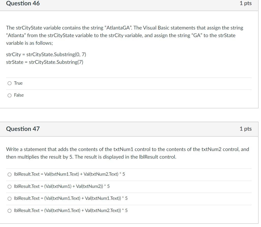 Solved Which of the following Visual Basic statements assign | Chegg.com