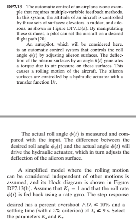 Solved DP7.13 The automatic control of an airplane is one | Chegg.com