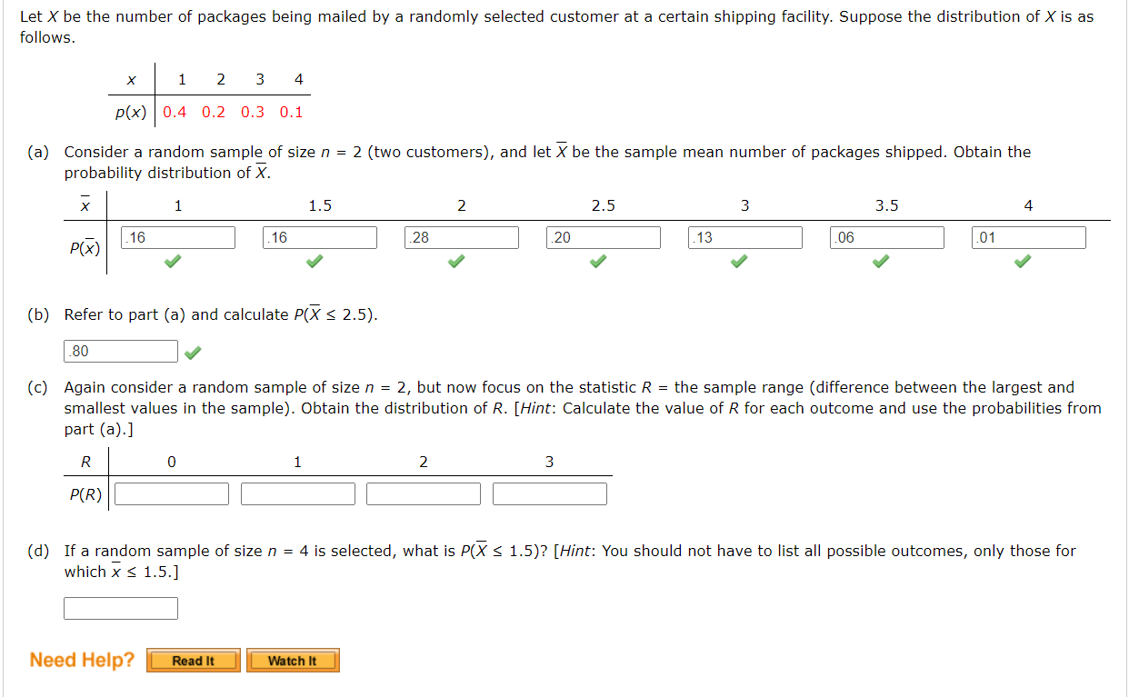 Solved Let x ﻿be the number of packages being mailed by a | Chegg.com