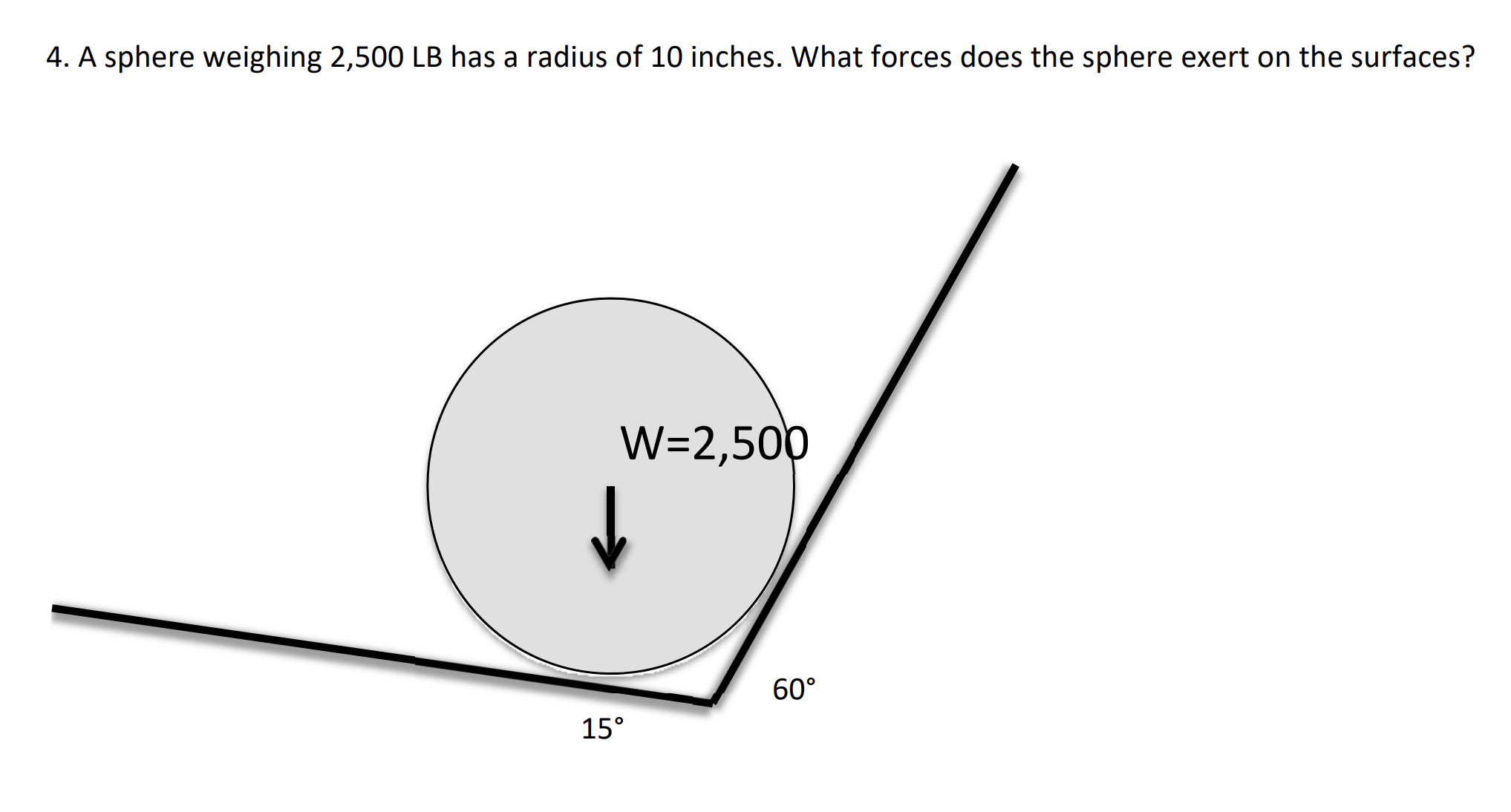 Solved 4. A sphere weighing 2,500 LB has a radius of 10 | Chegg.com