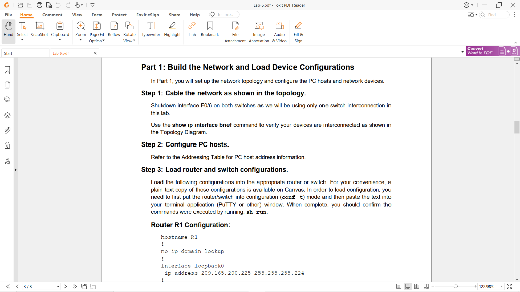 Addressing TableObjectives Part 1: Build the Network | Chegg.com