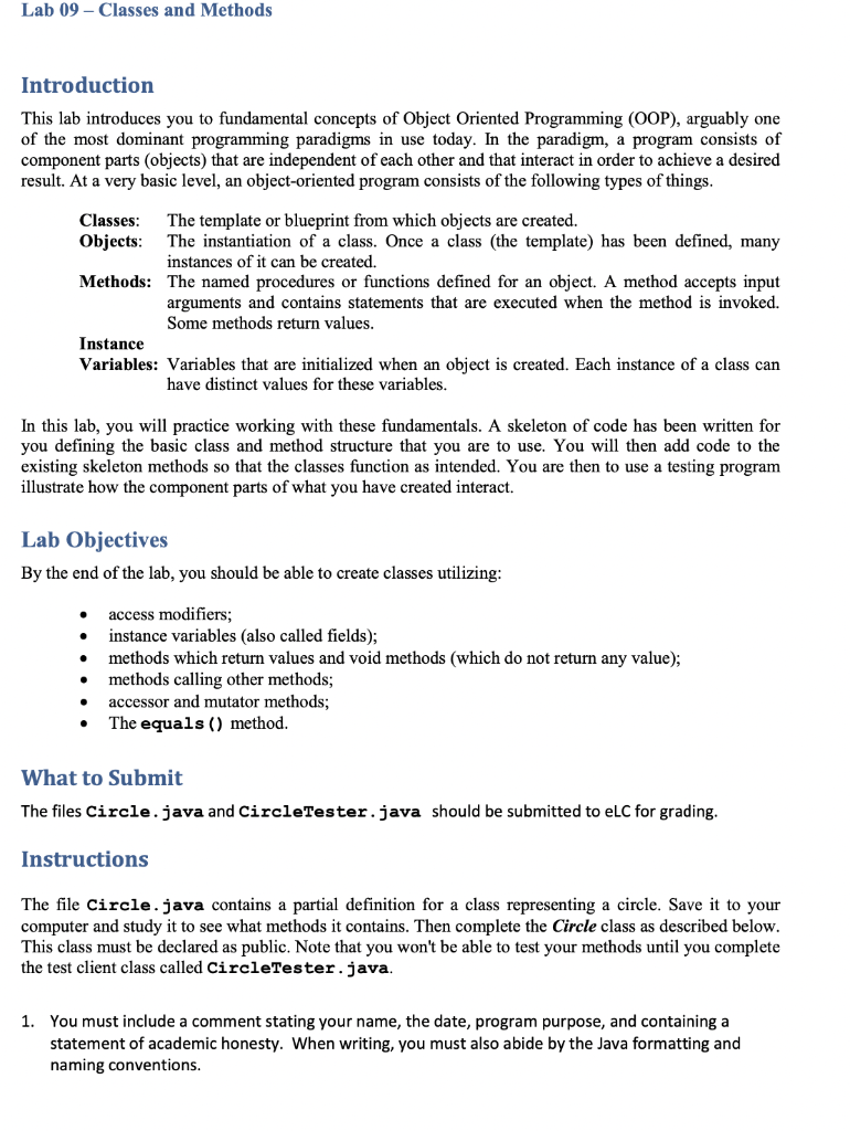 Solved Lab 09 - Classes and Methods Introduction This lab | Chegg.com
