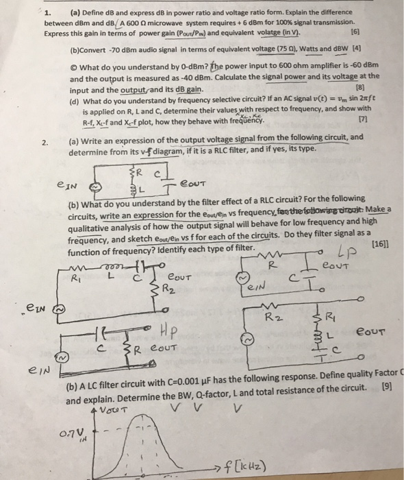 1. (a) Define d8 and express dB in power ratio and | Chegg.com
