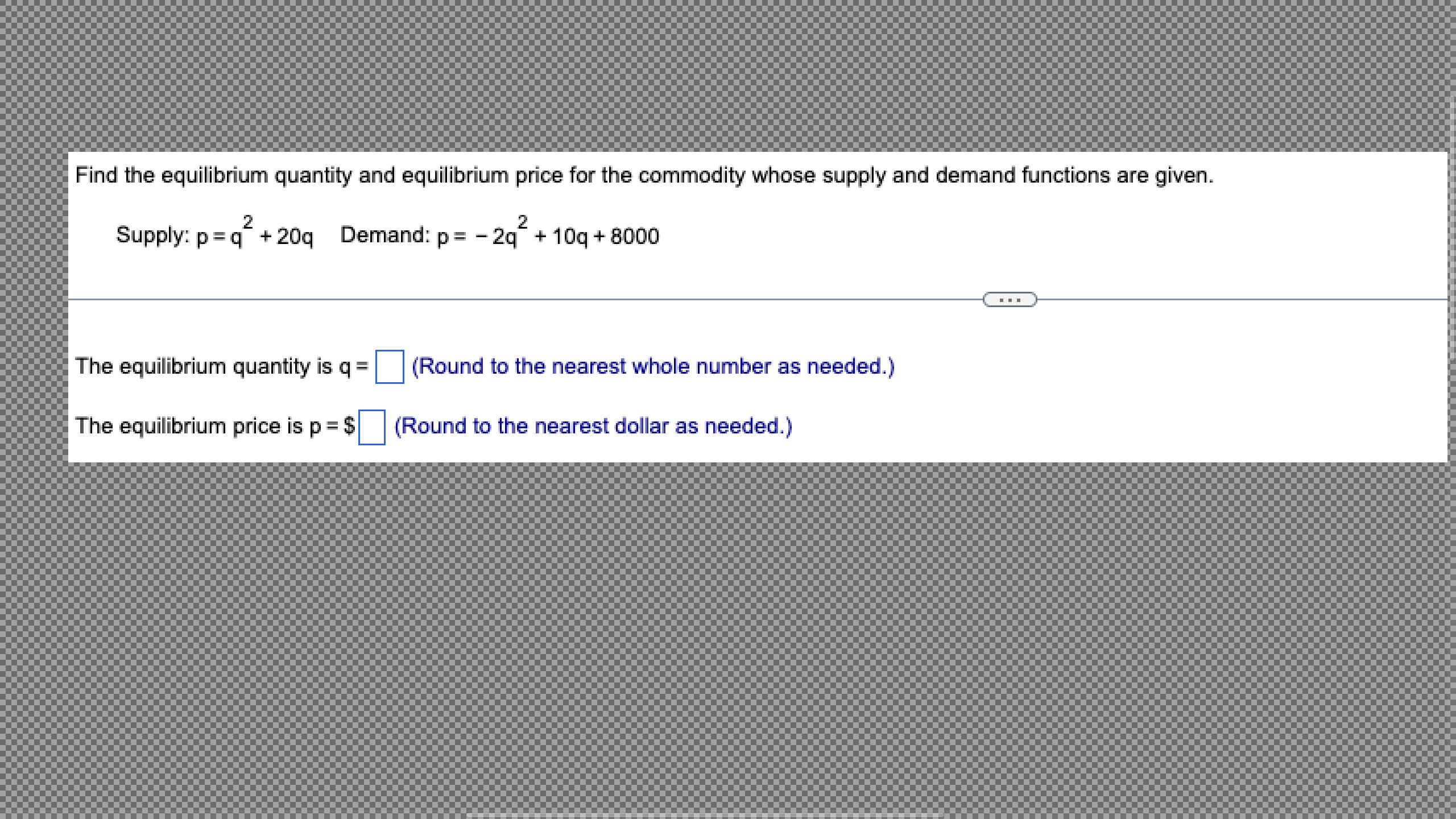 Solved Find the equilibrium quantity and equilibrium price | Chegg.com