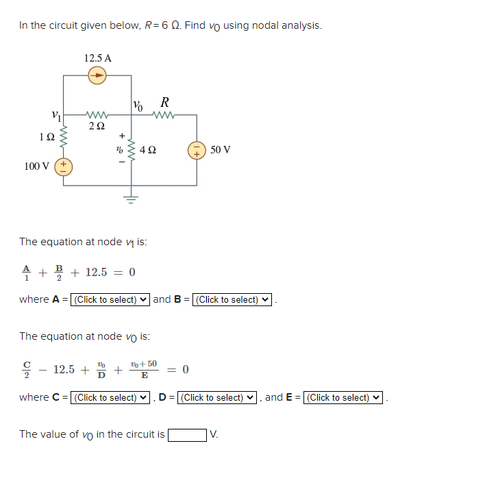 Solved In the circuit given below, R=6 . Find vo using nodal | Chegg.com