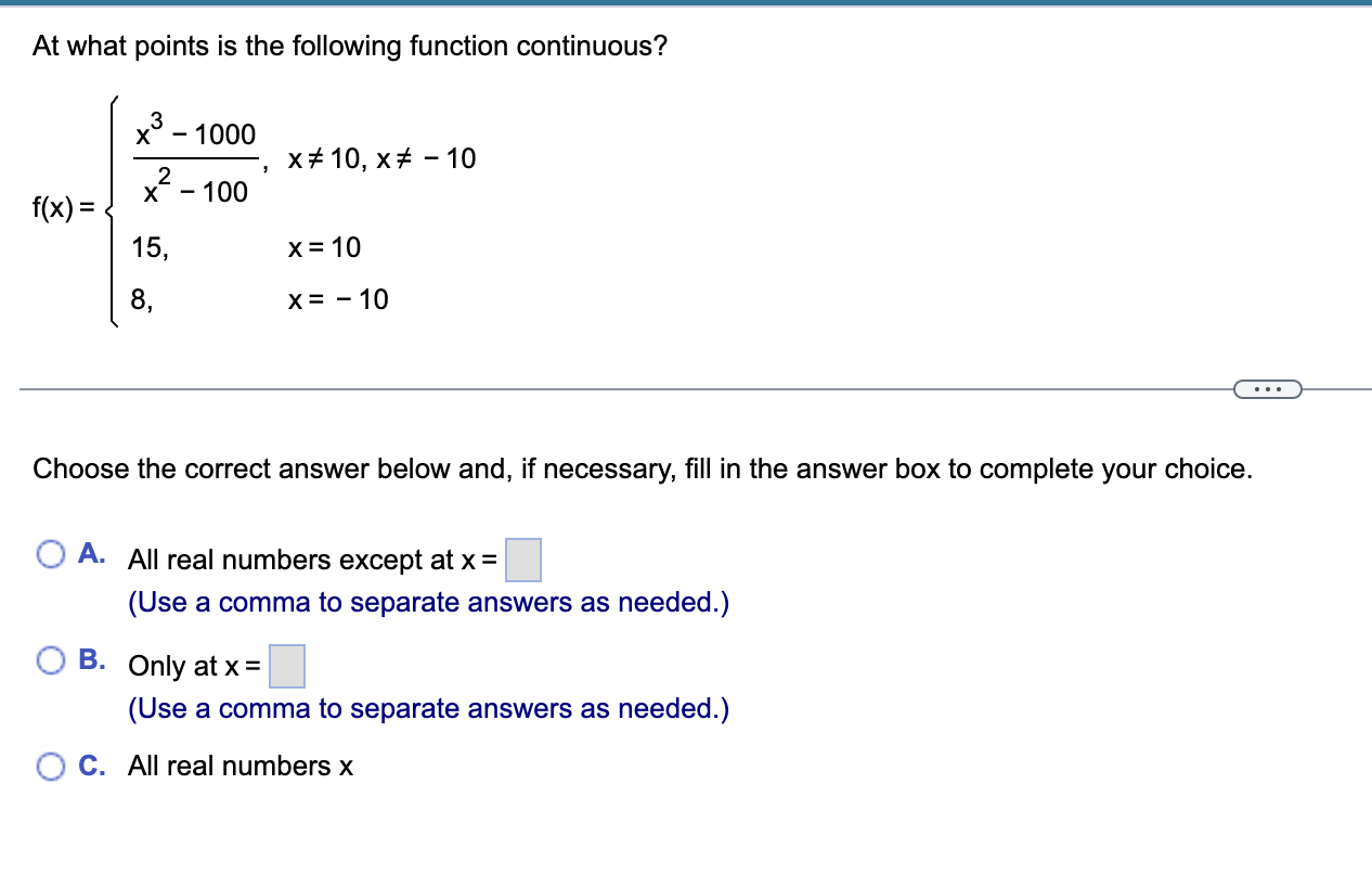 Solved At what points is the following function continuous? | Chegg.com