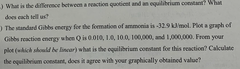 Solved What is the difference between a reaction quotient | Chegg.com